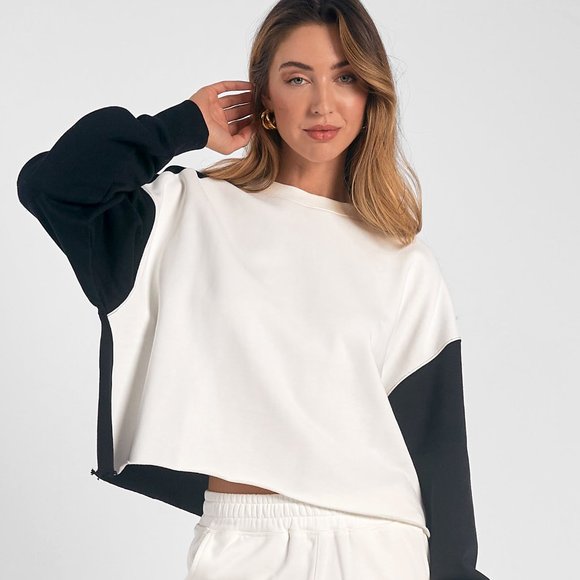 Elan | Sweaters | Elan Womens Whtblack Color Block Sweatshirt | Poshmark